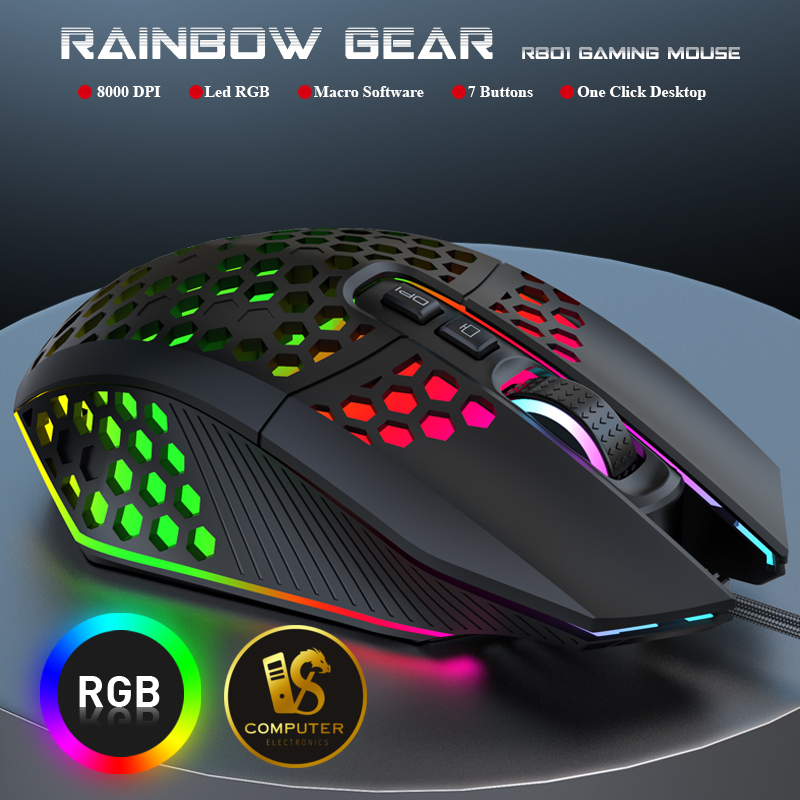 CHUỘT GAMING RAINBOW GEAR R801 8000DPI CHUỘT LỔ LED RGB MACRO - Vi Tính ...